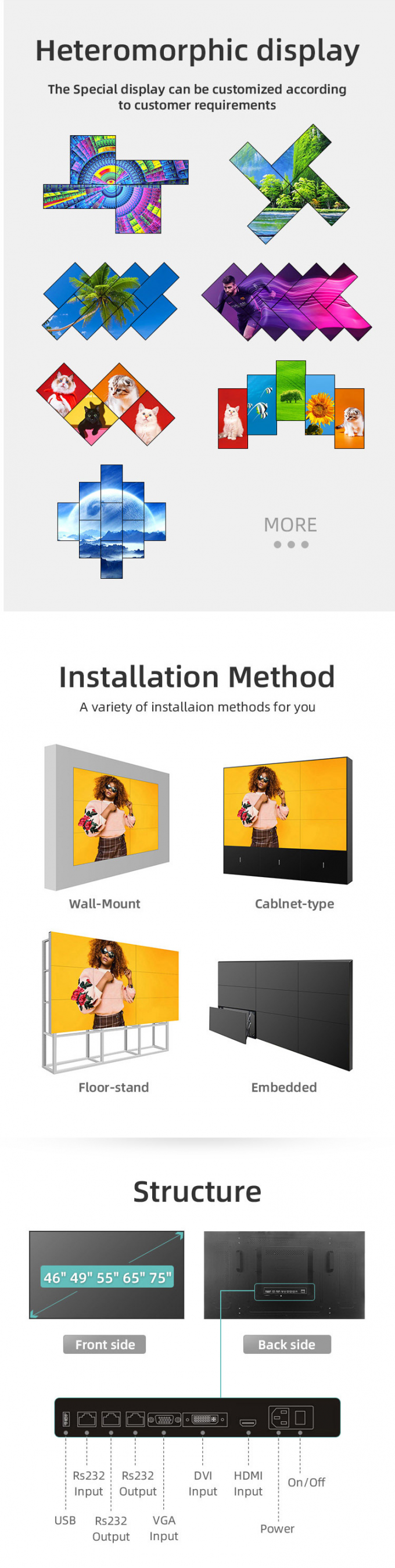 4x4 4K Video Wall Display 3840*2160 178H/178V 4k video wall